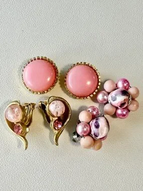 Vintage | Jewelry | Vintage Mcm Pretty In Pink Earring Trio Set Estate ...